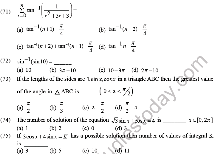 JEE Mathematics Trigonometric Functions MCQs Set C with Answers